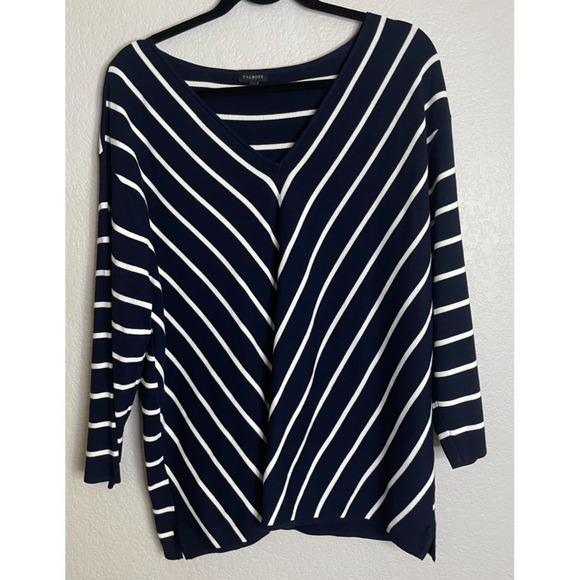 Talbots | Sweaters | Talbots Womens Xl Navy Blue White Stripe Sweater ...